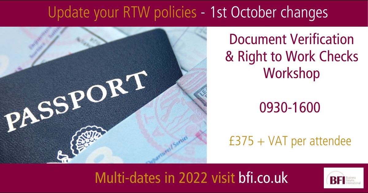ONLINE Document Verification & Right to Work Checks Workshop, 10/11/2022 ONLINE Document Verification & Right to Work Checks Workshop, 10/11/2022